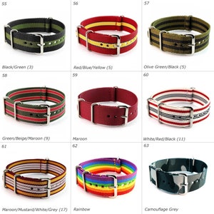 16mm 18mm 20mm 22mm 24mm Nylon Nato Watch Strap Band Fixed/standard ...
