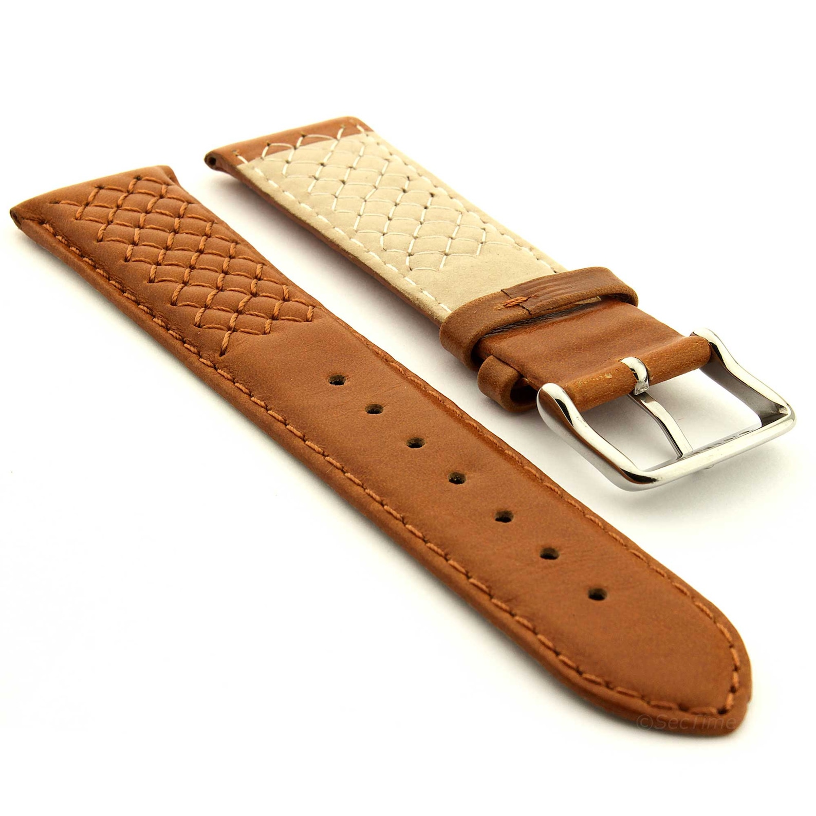 18mm 20mm 22mm 24mm Genuine Leather Cross Stitched Watch Strap Band ...