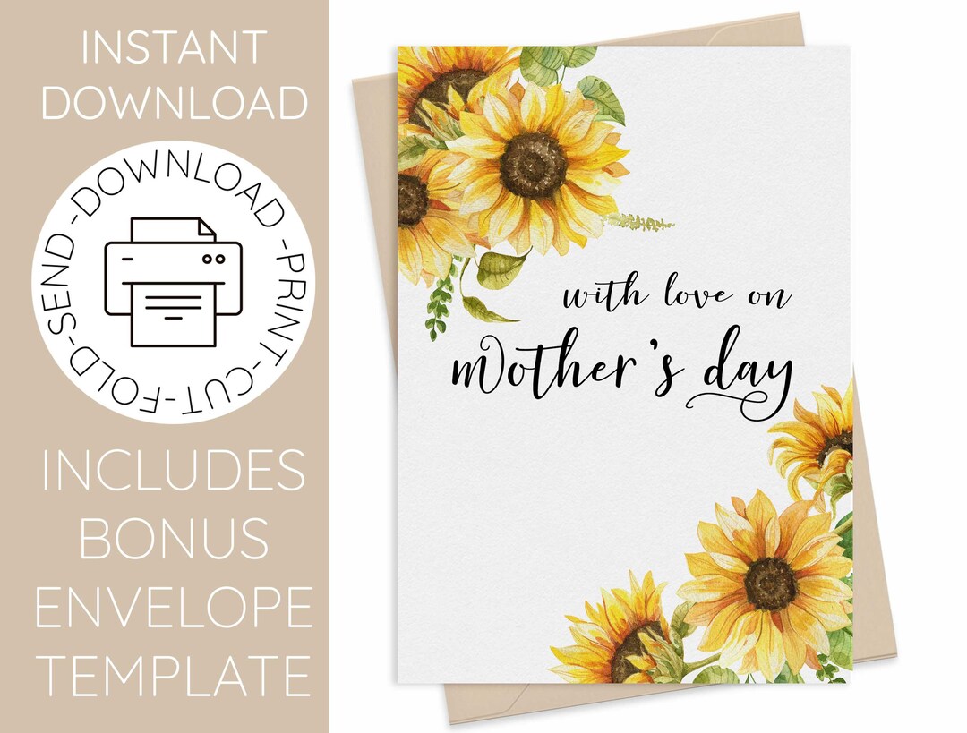 Printable Mother's Day Card, Sunflower Mother's Day Card, Printable ...