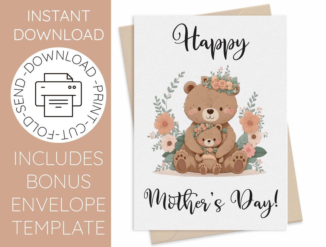 Printable Mothers Day Card, Mama Bear Mother's Day Card, Single Mom ...