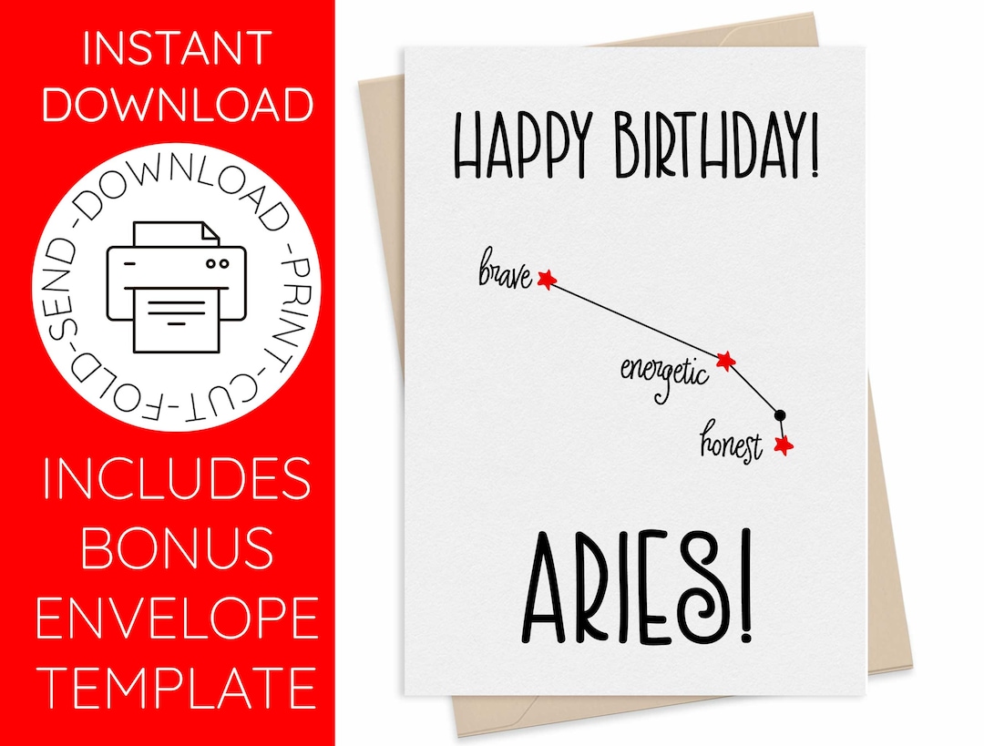 Aries Birthday Card, , Aries Constellation, Birthday Card for Aries ...