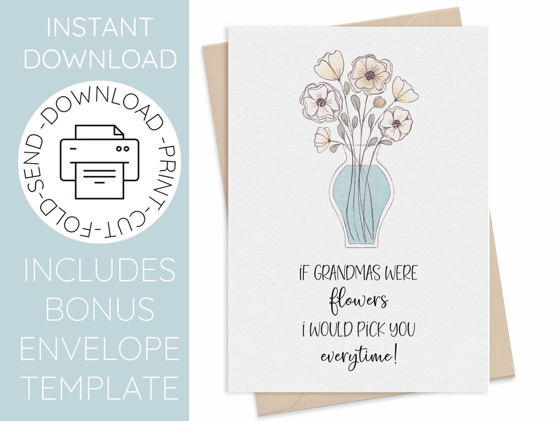 Printable Mother's Day Card, Mother's Day Card for Grandma, Floral ...