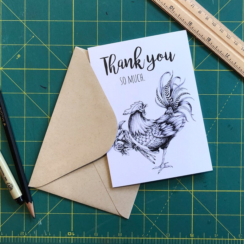 Greeting Card // Rooster // Thank You so Much // Illustrated | Etsy
