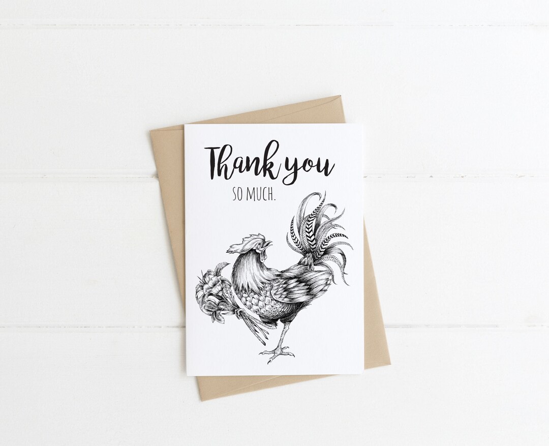 Greeting Card // Rooster // Thank You so Much // Illustrated - Etsy