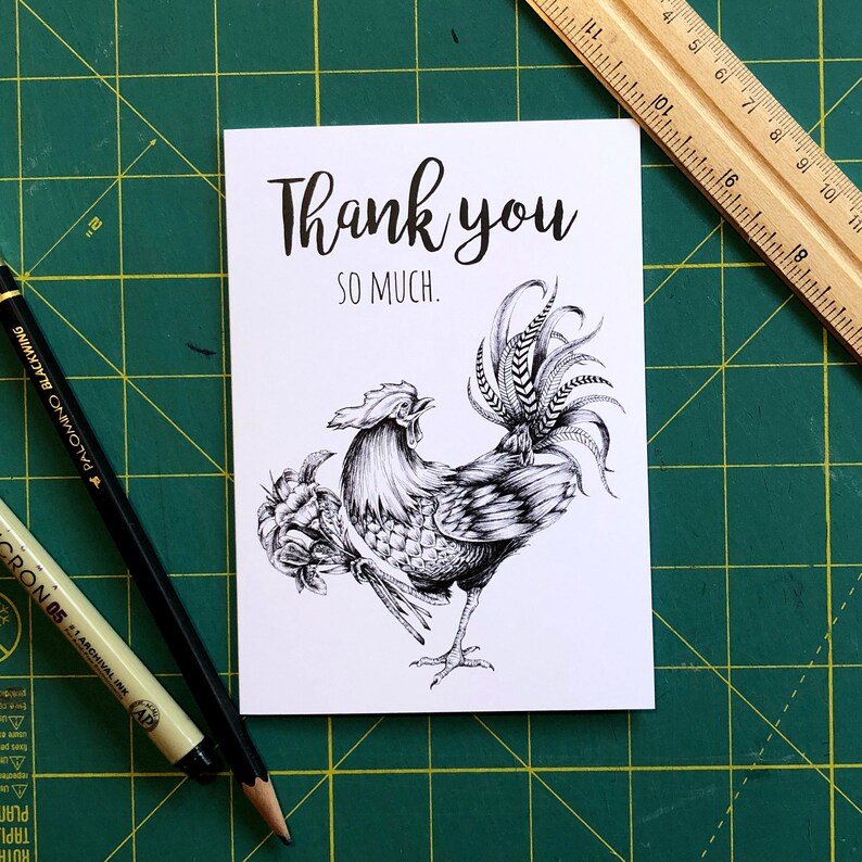 Greeting Card // Rooster // Thank You so Much // Illustrated - Etsy
