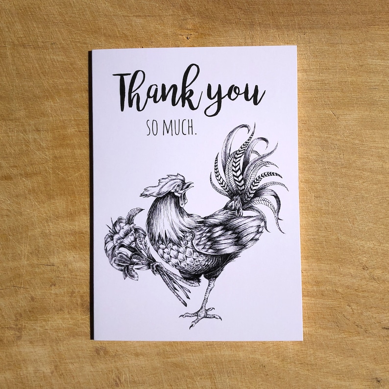 Greeting Card // Rooster // Thank You so Much // Illustrated - Etsy