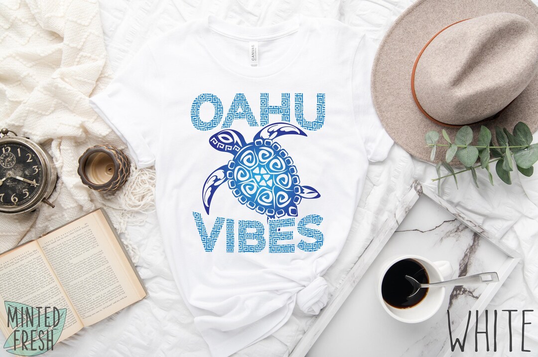 Tribal Sea Turtle Oahu Vibes Shirt, Matching Oahu Hawaii Vacation Shirt ...