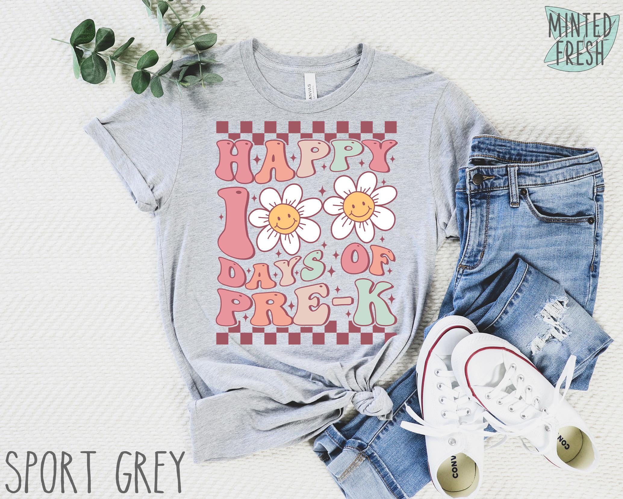 Happy 100 Days of Pre-k, Cute 100 Days of Preschool Shirt, Groovy 100th ...