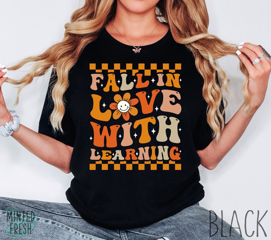 Fall in Love With Learning Shirt, Groovy Teacher Fall Vibes Shirt ...