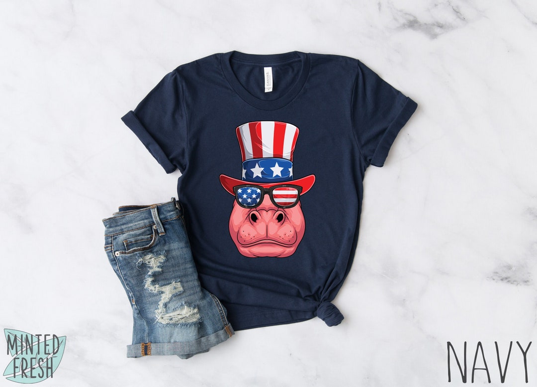 Patriotic Hippo Shirt, Funny 4th of July Hippo Shirt, Hippo American ...