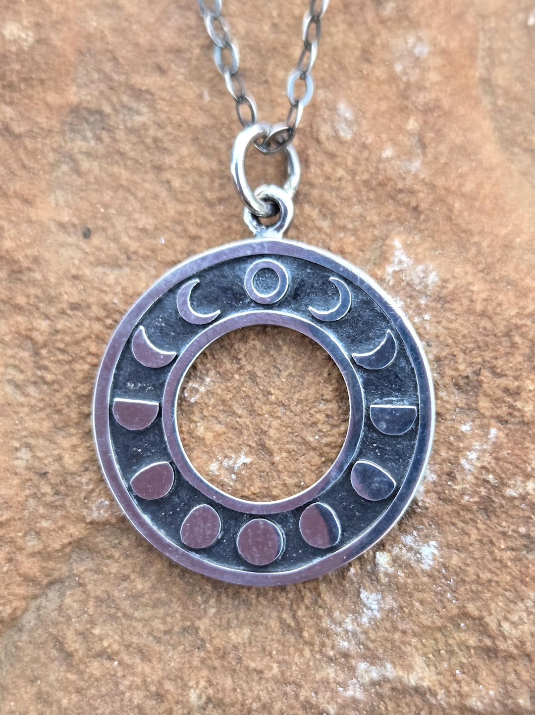 Sterling Silver Phases of the Moon Necklace: Lunar Jewelry Gift - Etsy