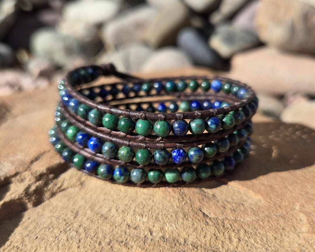 Azurite Malachite Wrap Bracelet: Leather Gemstone Bracelet - Etsy