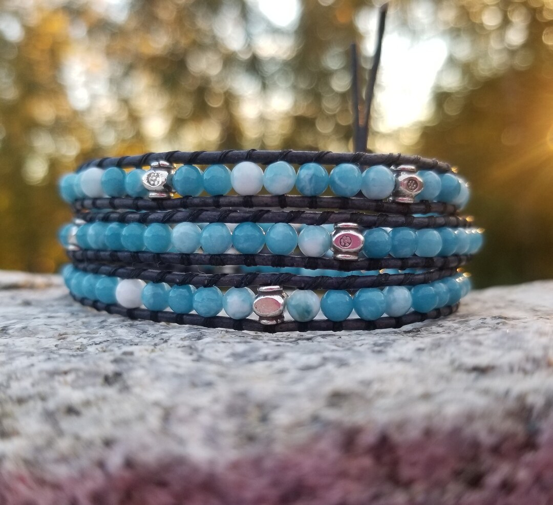Larimar Quartz & Sterling/fine Silver Wrap Bracelet Thai Silver Healing ...