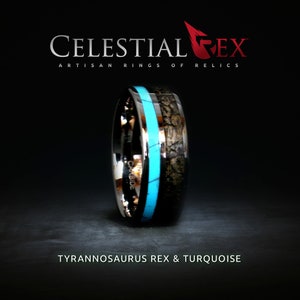 Tyrannosaurus Rex Fossil & Turquoise Ring, Authentic T-rex Bone ...