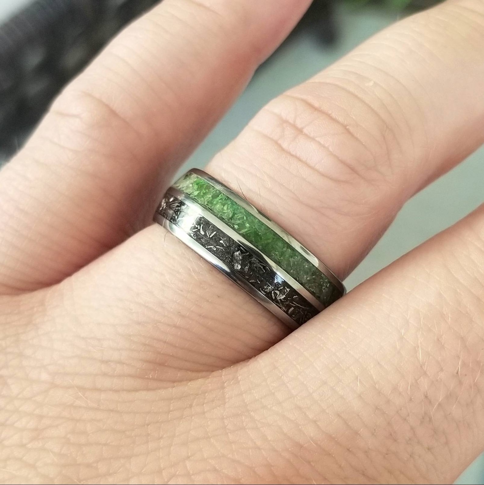 Afterglow Green Meteorite Glow Ring Wedding Band Ultimate - Etsy