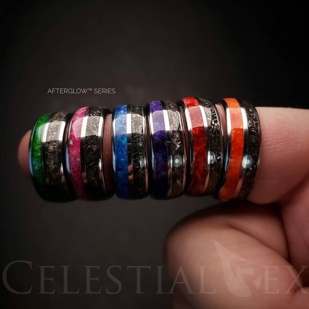 Afterglow Meteorite Glow Ring Wedding Band, Ultimate Custom Glow Ring ...