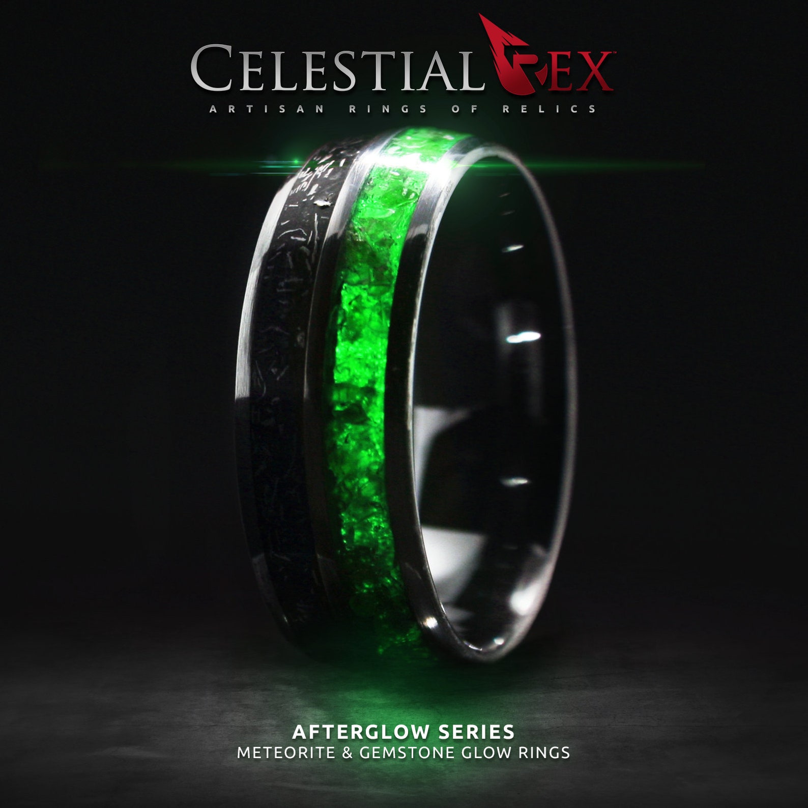 Afterglow Green Meteorite Glow Ring Wedding Band Ultimate | Etsy