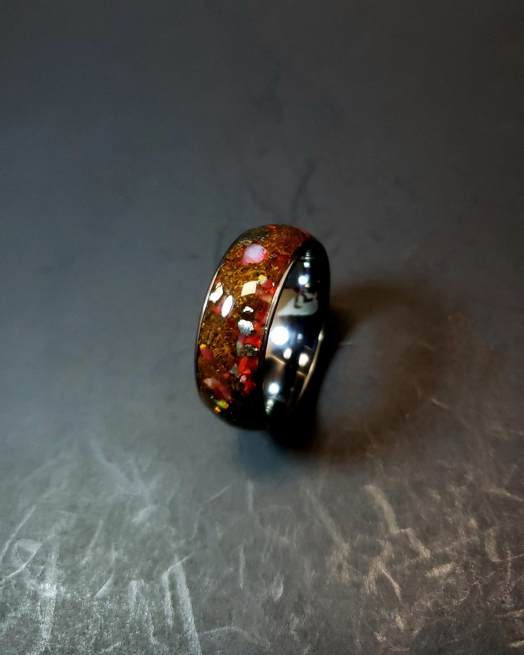 Raptor and T-rex Dinosaur Fossil and Meteorite Red Opal Glow Wedding ...