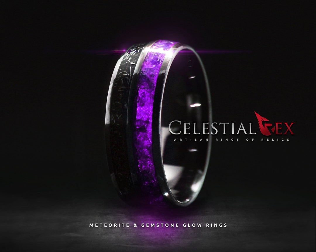 Afterglow Purple Meteorite Glow Ring Wedding Band, Ultimate Custom Glow ...