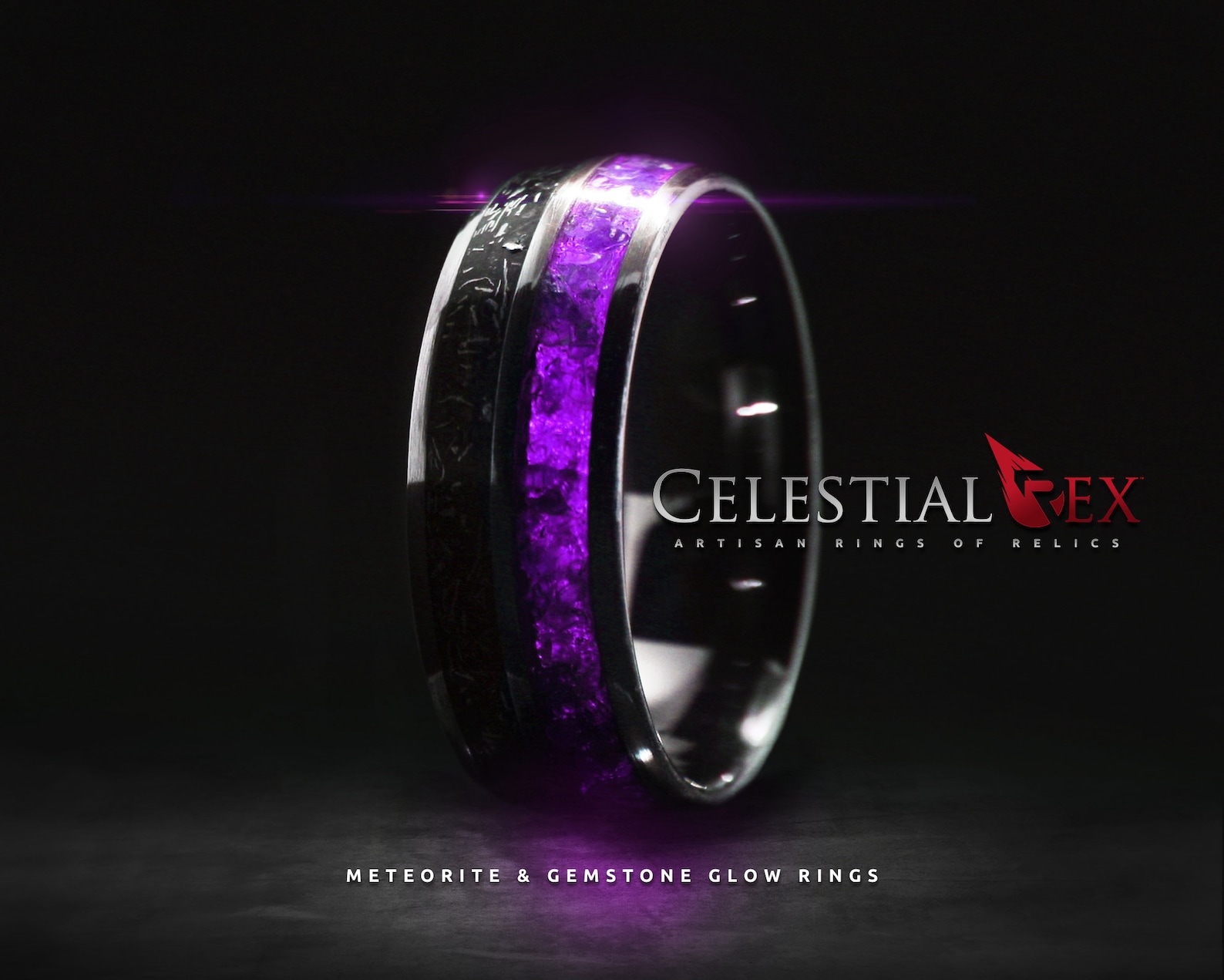 Afterglow Purple Meteorite Glow Ring Wedding Band Ultimate - Etsy