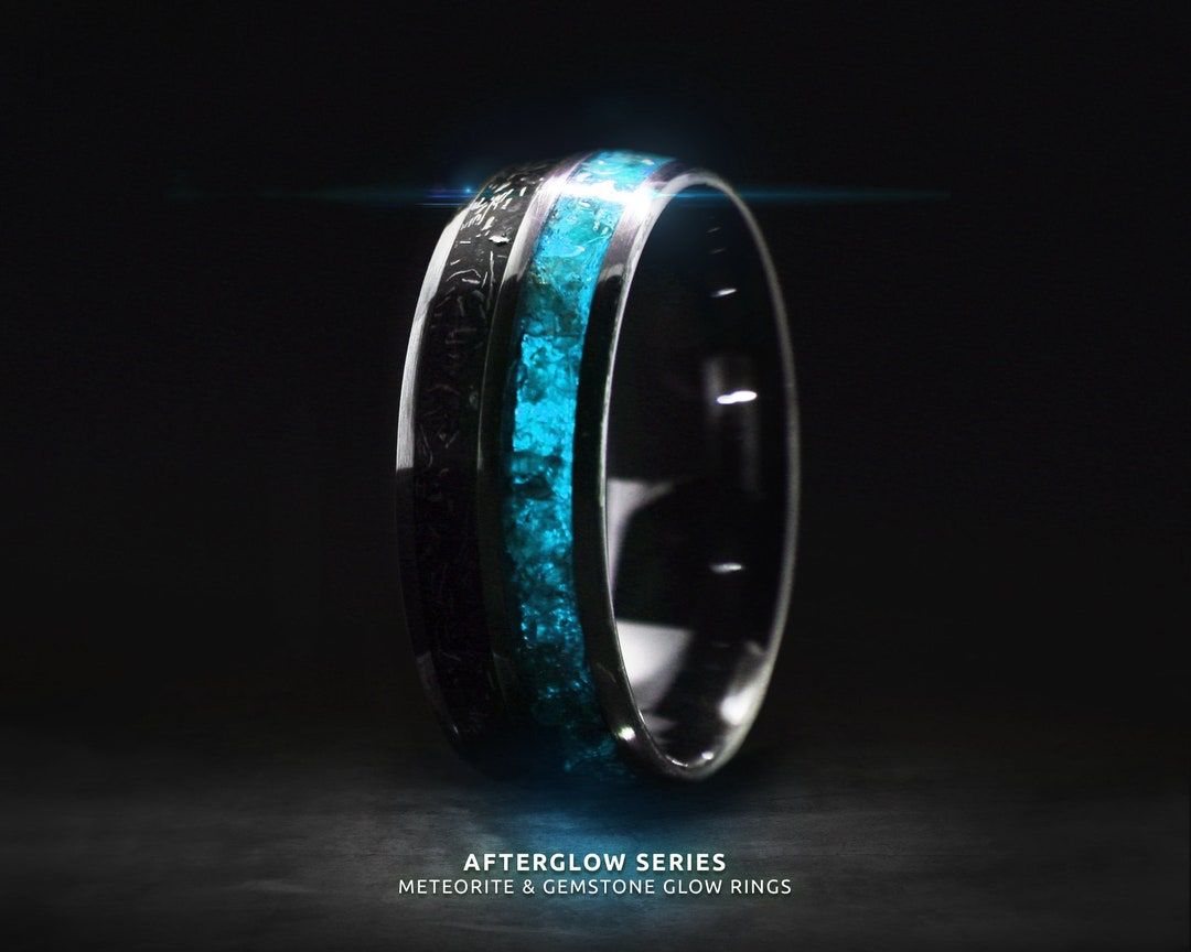 Afterglow Aqua Meteorite Glow Ring, Gemstone Ring, Meteorite Wedding ...