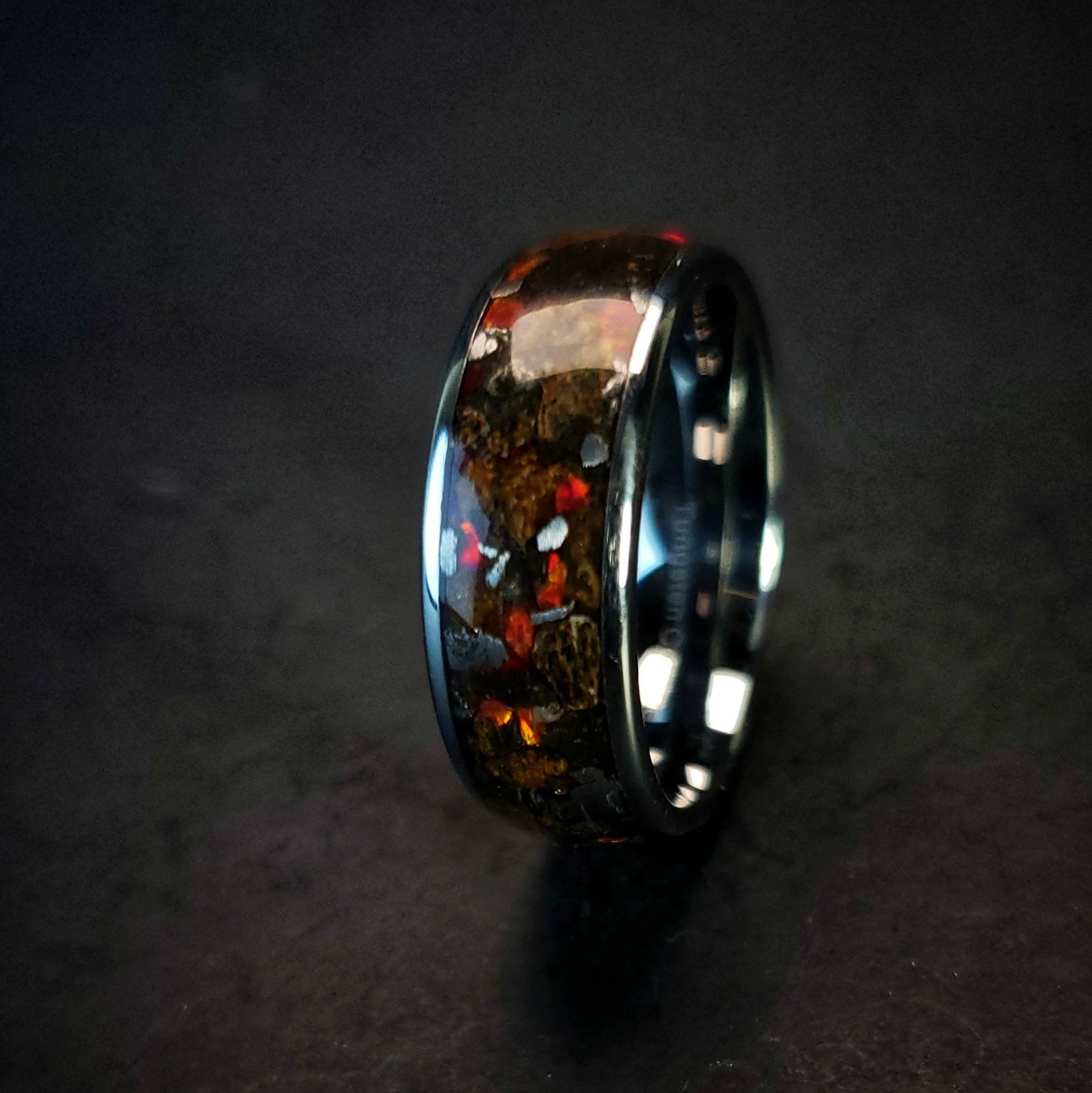 The Red Raptor Dinosaur and Meteorite Ring With Glow and Opals - Etsy