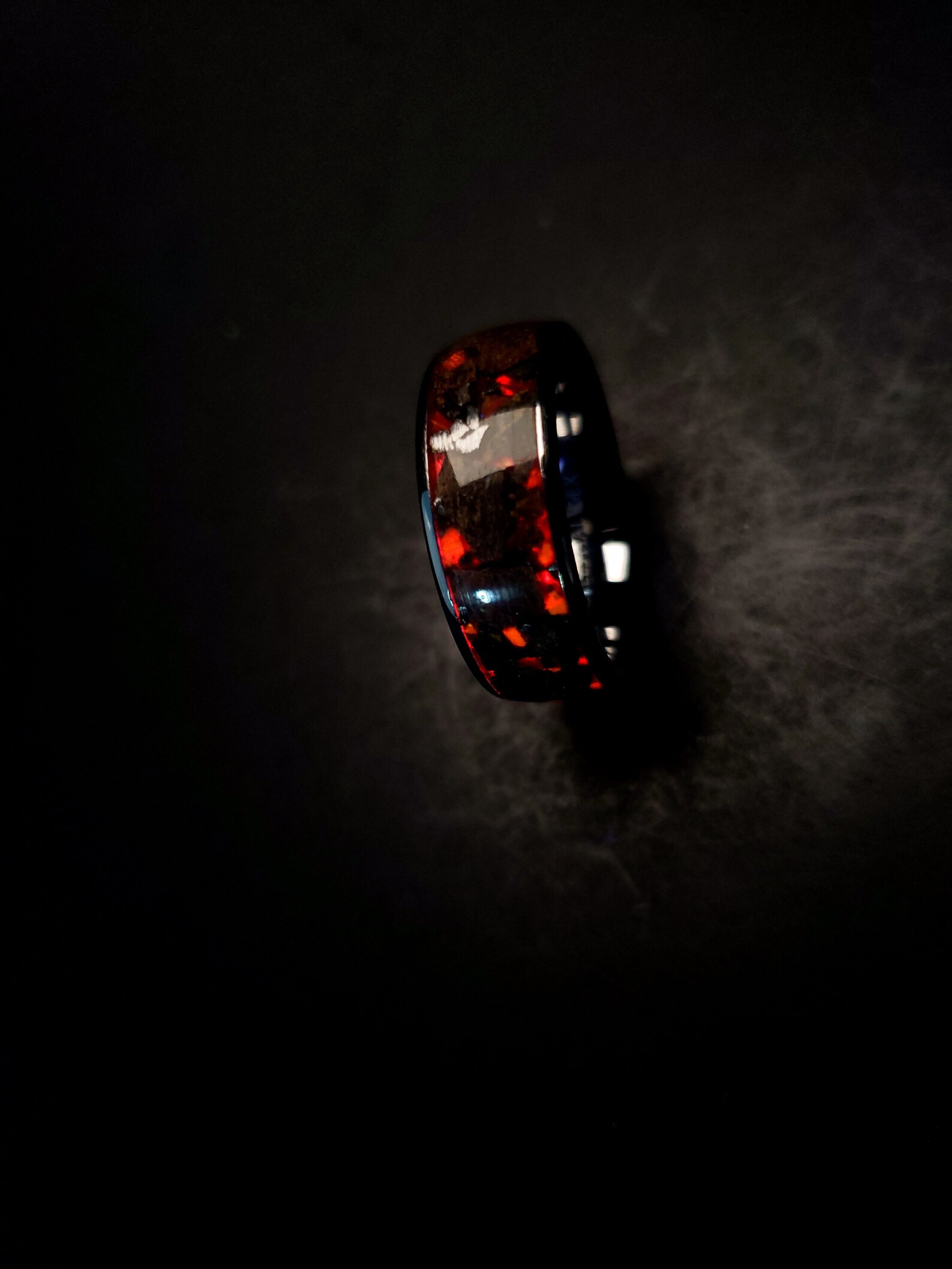 Red Raptor Vertebrae and Meteorite With Glow Wedding Band - Etsy UK