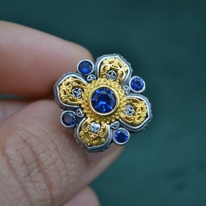 925 Silver Floral Roman Ring, 22K Gold-plated Byzantine Ring With Cubic ...