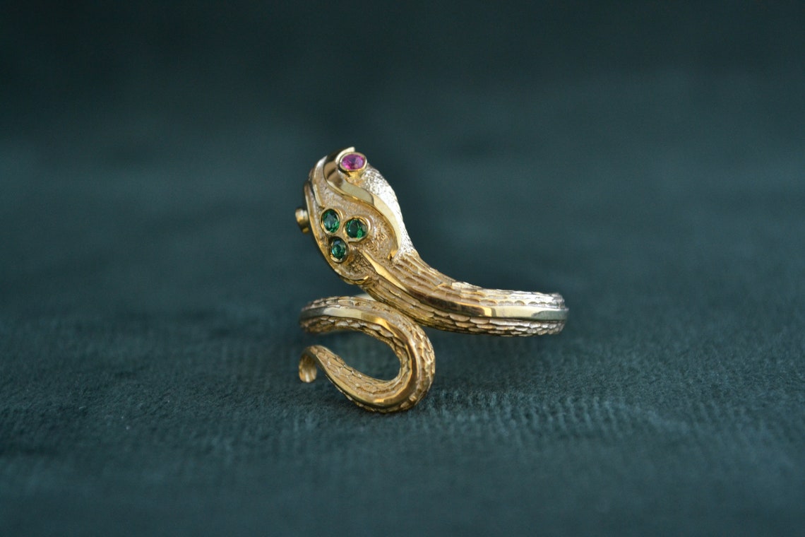 Handmade Snake Ring, 22K Gold-plated Sterling Silver With Cubic ...