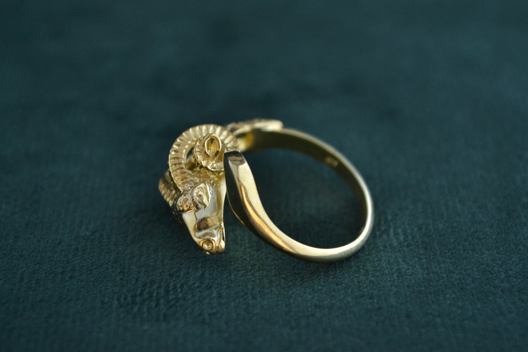 925 Silver Ring With Ram Design, 22K Gold-plated Bighorn Sheep Ring ...