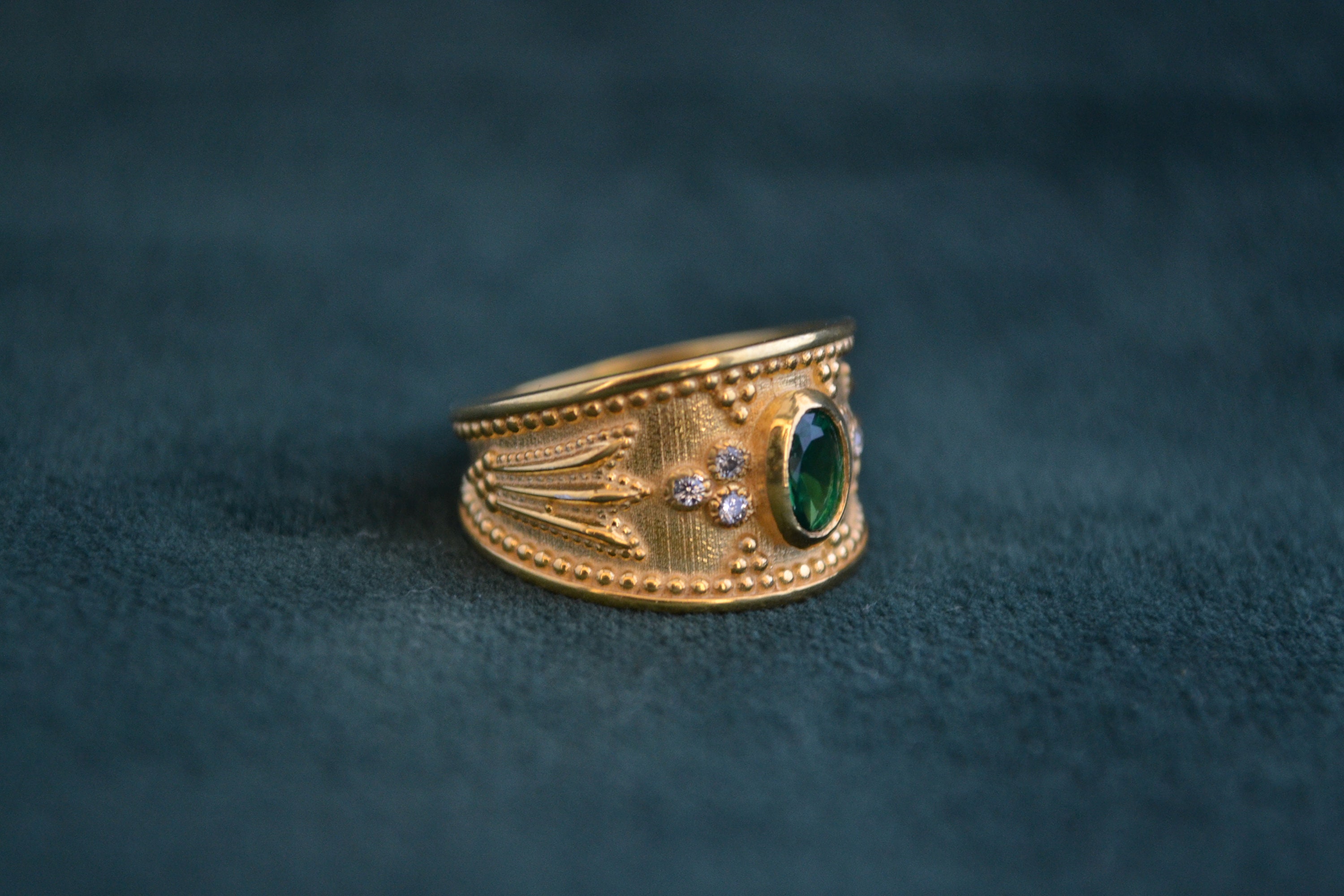 Gold Etruscan Ring With Cubic Zirconia Emerald Sterling | Etsy