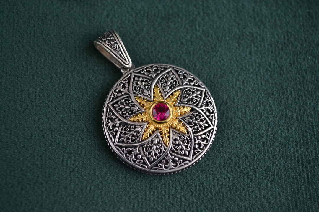Perfectly Round Roman Pendant, 925 Silver Pendant With Ruby Cubic ...