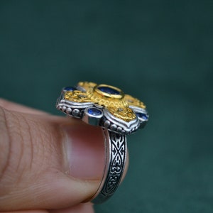 925 Silver Floral Roman Ring, 22K Gold-plated Byzantine Ring With Cubic ...