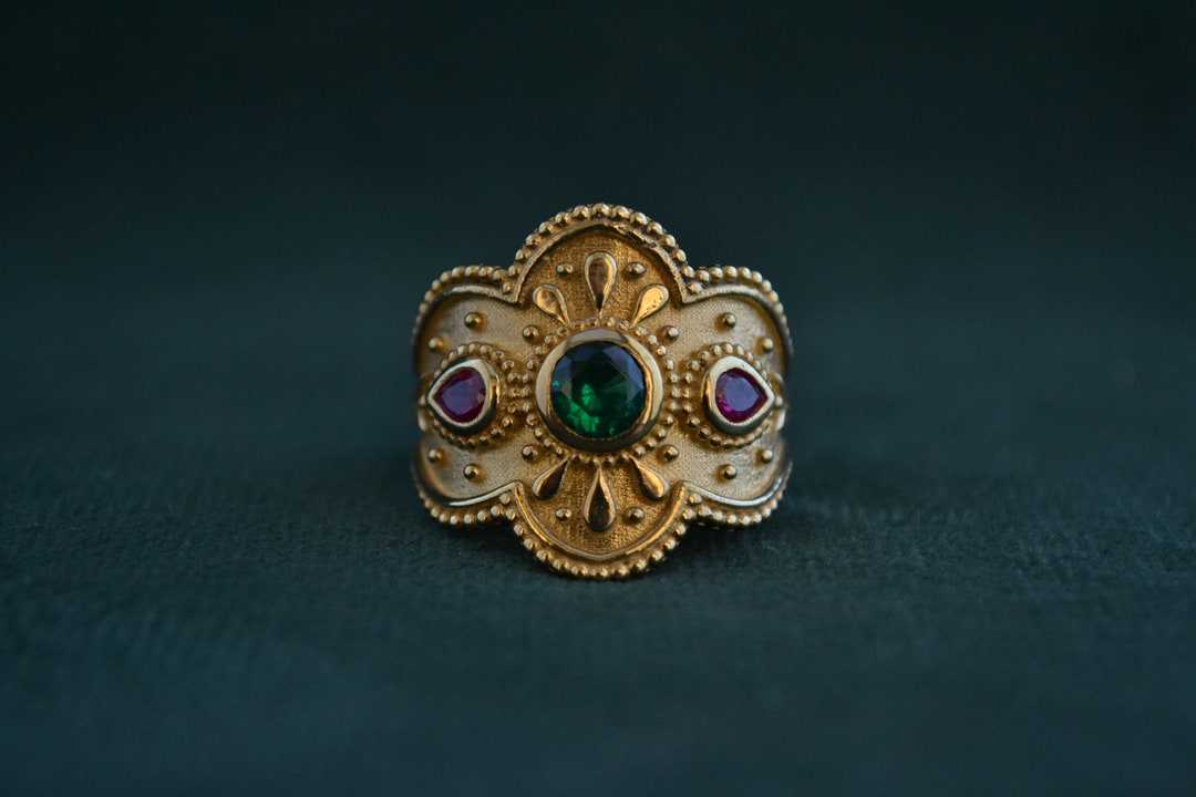 Multistone Byzantine Ring. 925 Silver Byzantine Ring With Gemstones ...