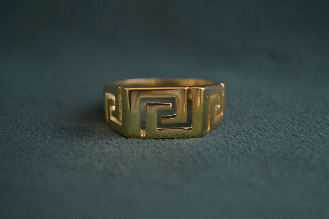 Archaic Meander Ring, Gold-plated Sterling Silver, Ancient Greek Style ...