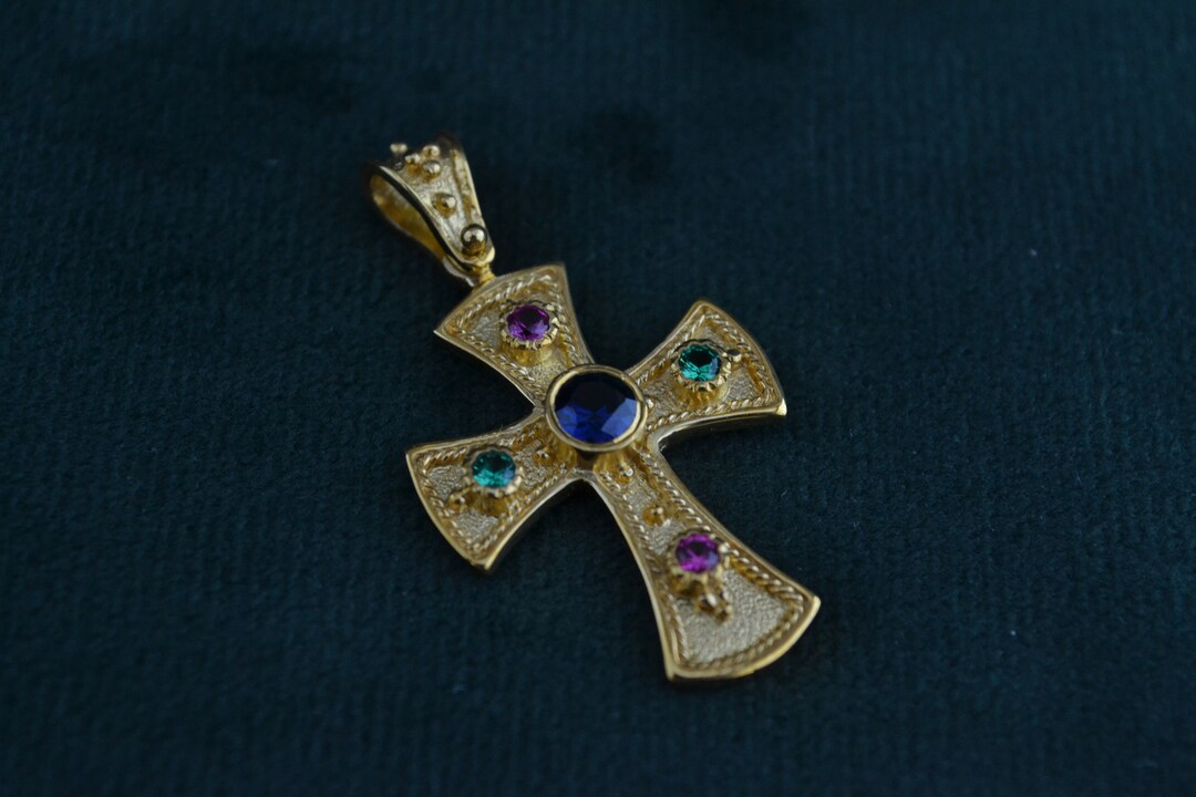 Croix byzantine plaquée or 22 carats, pendentif en argent 925 avec ...
