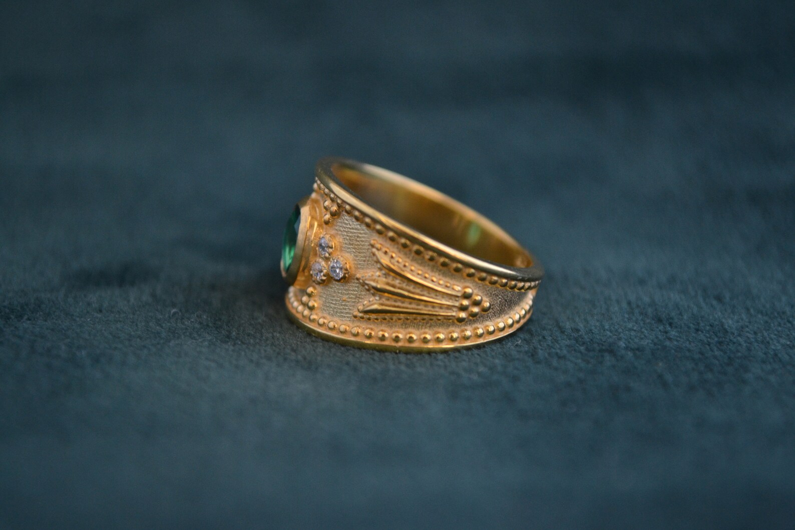 Gold Etruscan Ring With Cubic Zirconia Emerald Sterling | Etsy