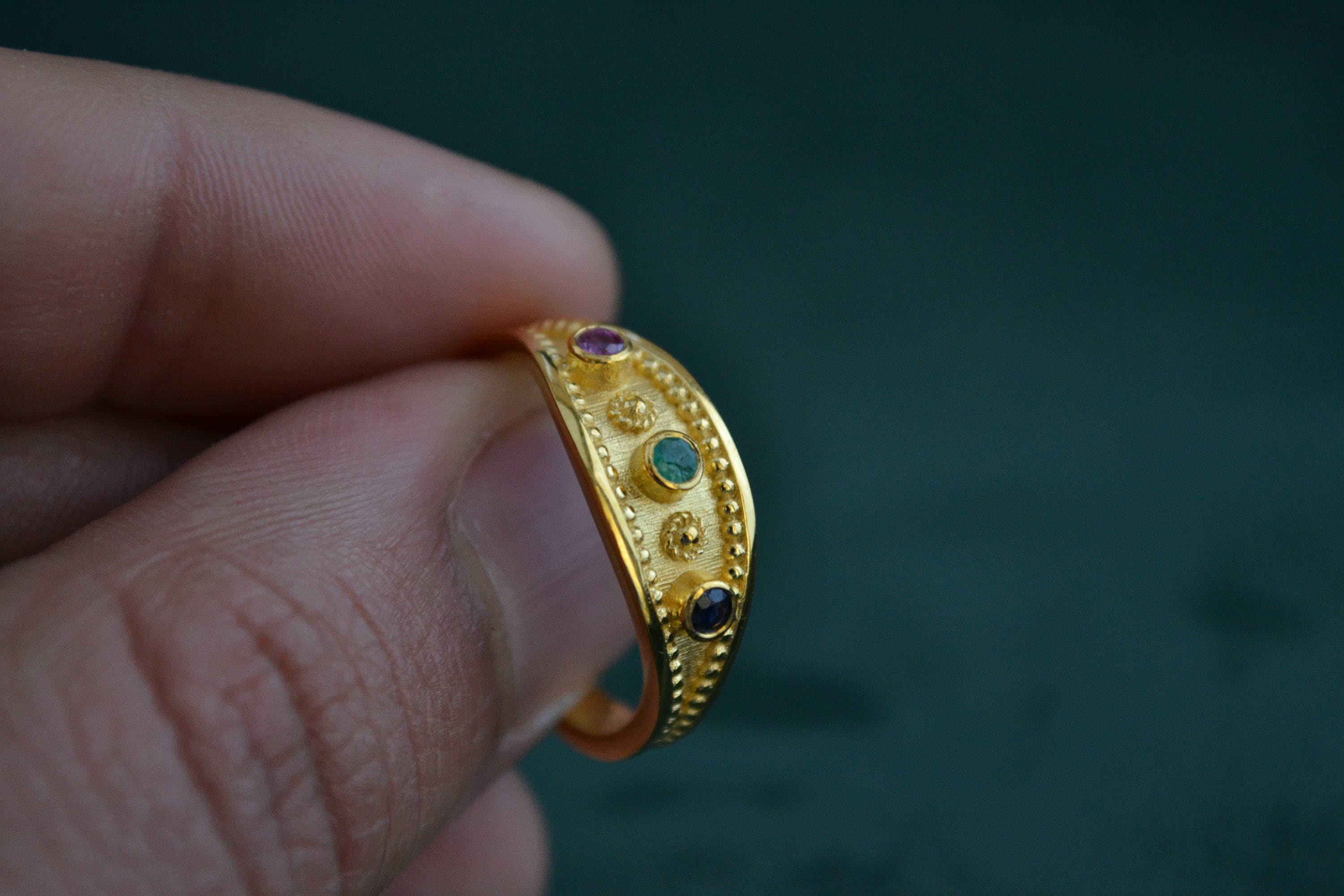 Chic Byzantine Ring, 14K Gold Byzantine Ring With Gemstones, 585 Gold ...