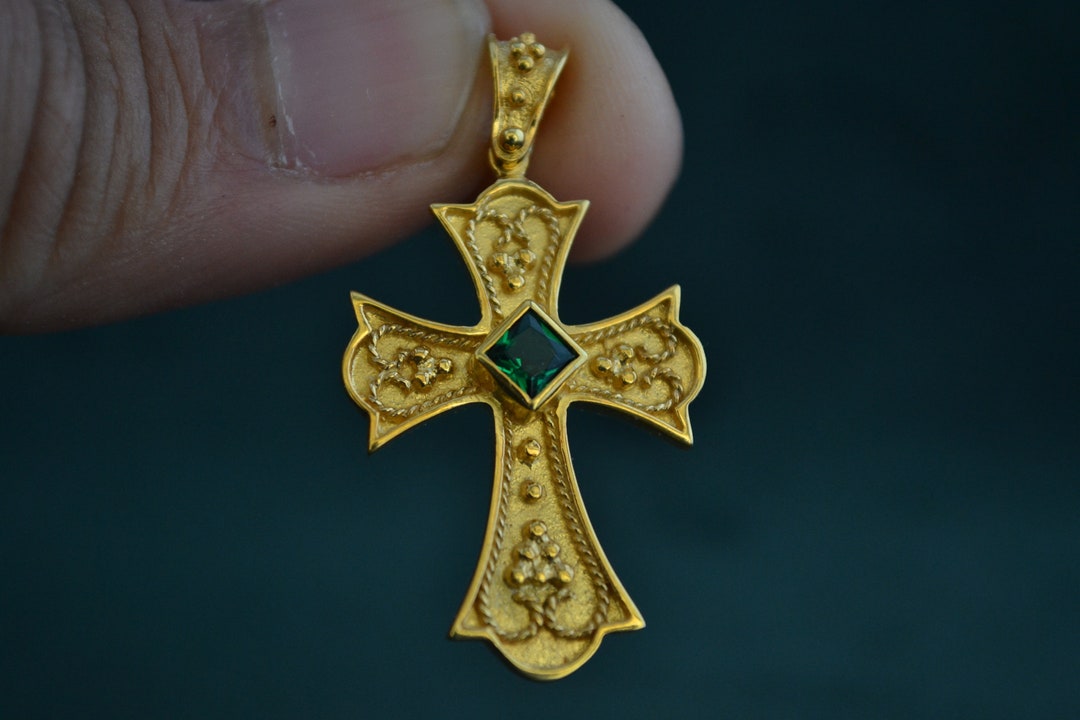 Croix byzantine vintage plaquée or, pendentif en argent 925 avec ...