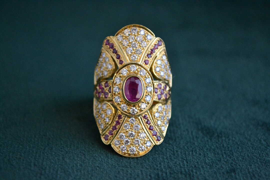 Byzantine Ring With Rubies, 18K Gold Ring With Diamonds and Ruby ...
