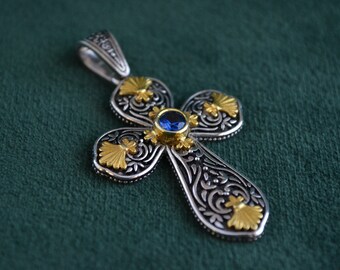 Greek Byzantine Orthodox Cross in Gold Plated Sterling Silver - Etsy