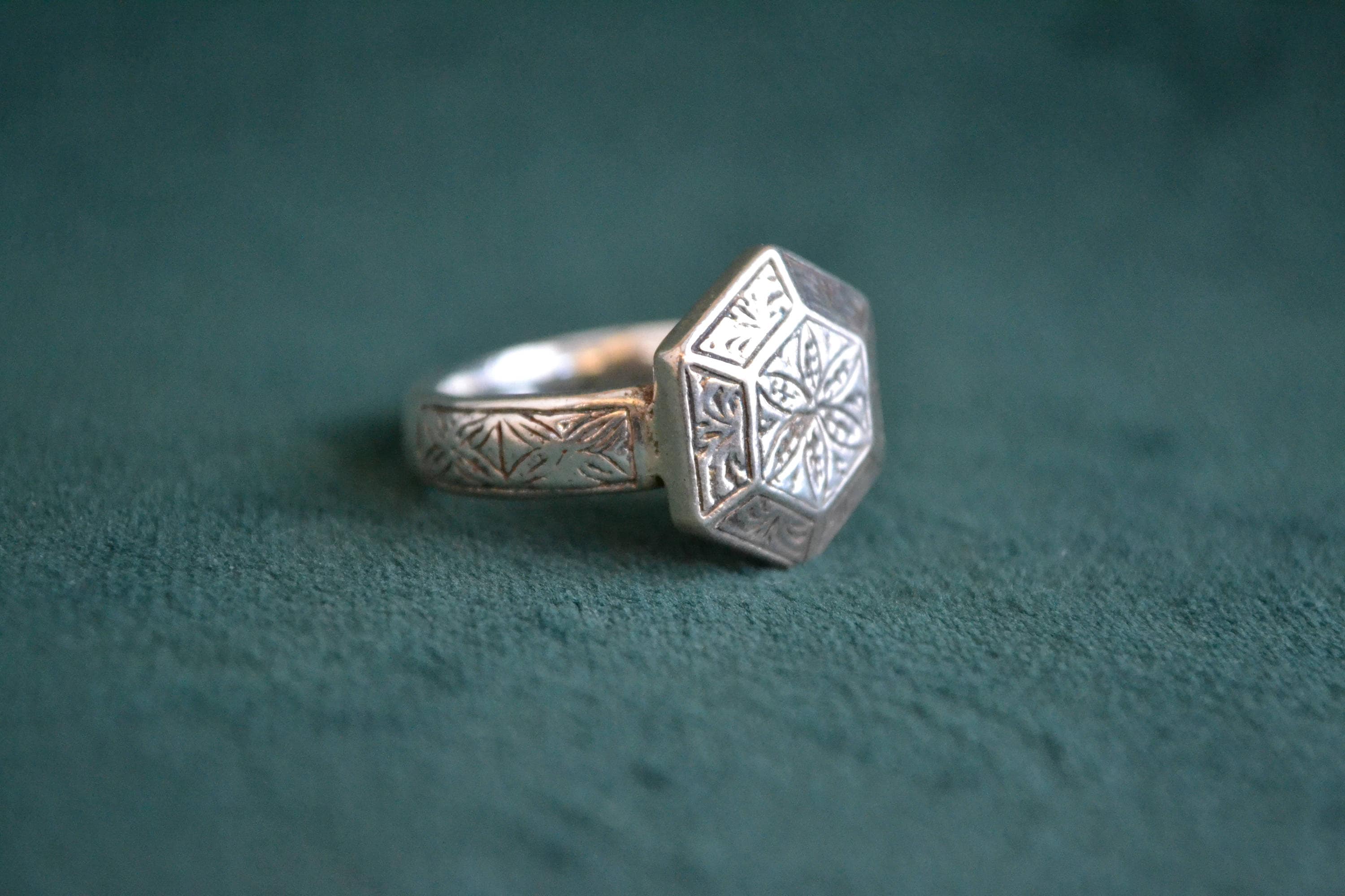 Silver Hexagon Ring Sterling Silver Hexagon Ring With | Etsy