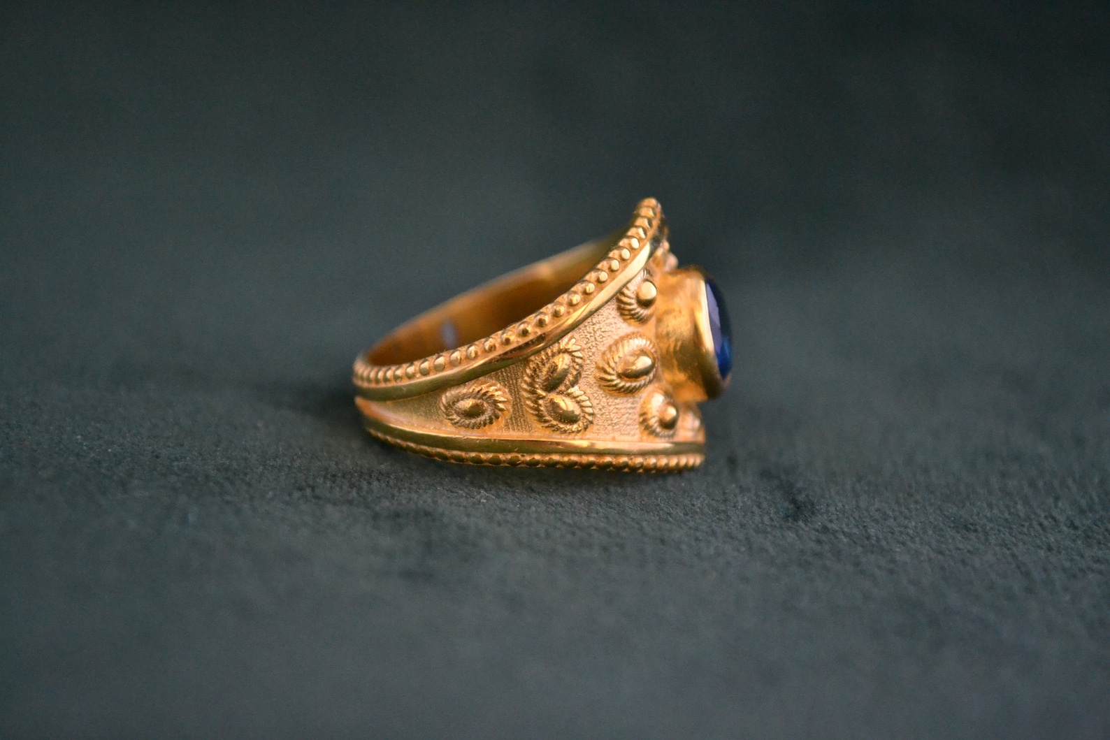 Gold Byzantine Ring, 22K Gold Plated Ring With Sapphire Cubic Zirconia ...