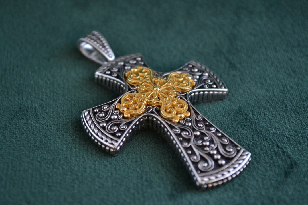 Greek Cross With 22K Gold-plating, 925 Byzantine Orthodox Pendant ...