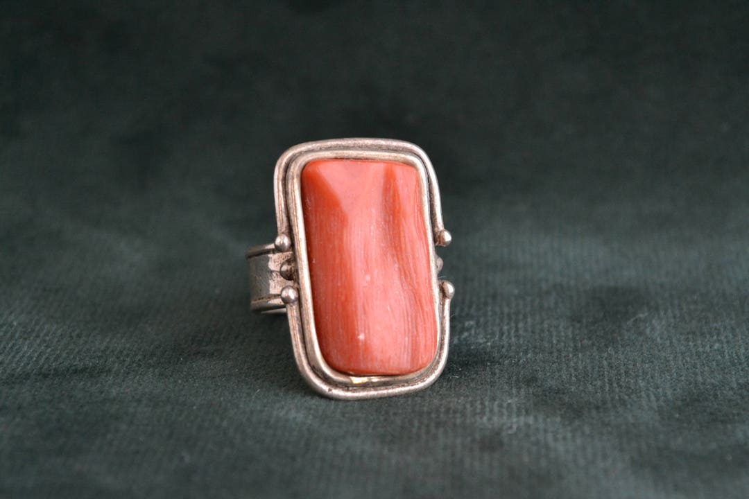 Handmade Sterling Silver Ring With Authentic Coral, Women's Ring With ...