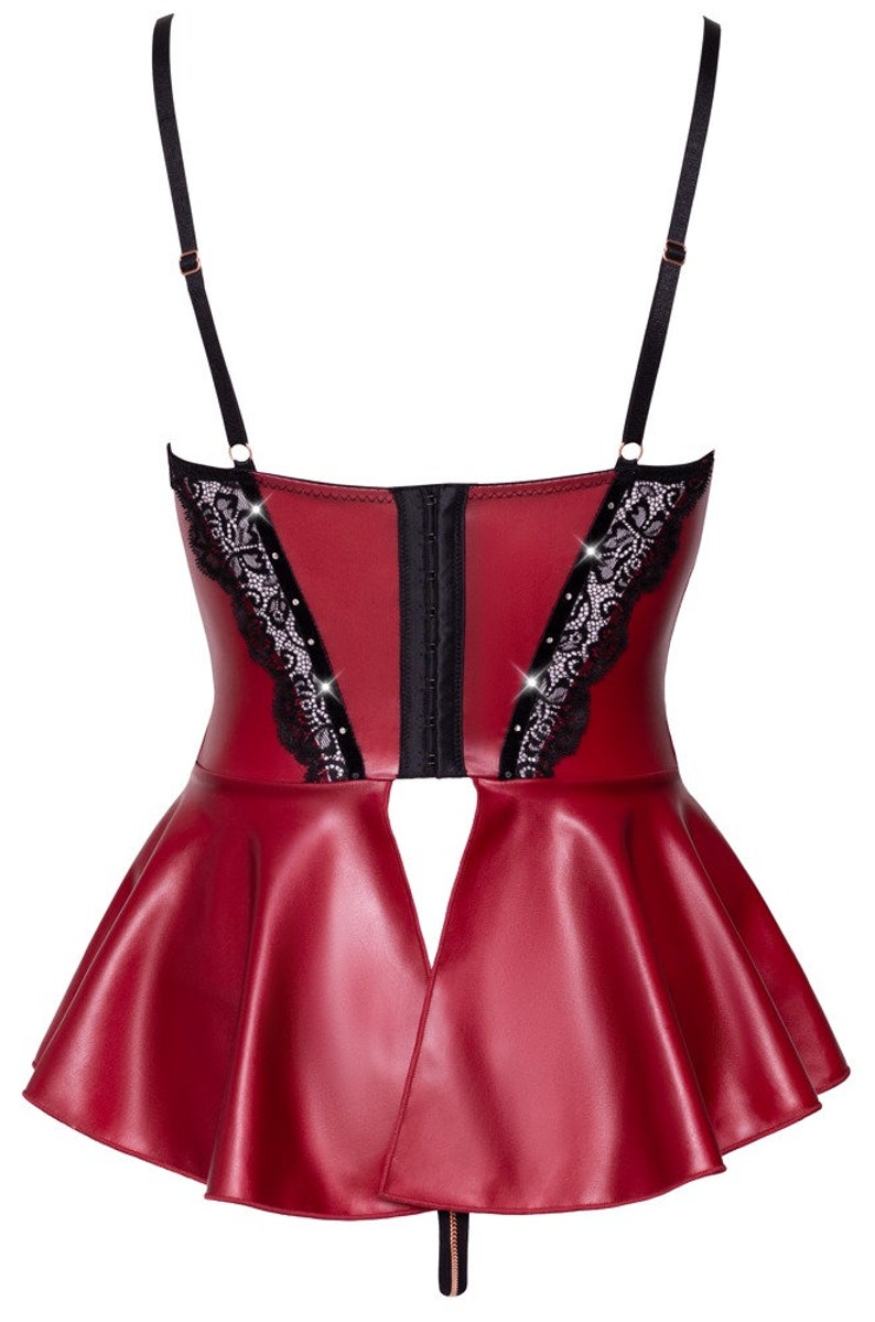 Red Wet Look Cupless Corset Bra Lingerie Set Open Bralette Etsy