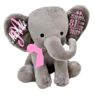 Personalized Birth Stat Elephant, Stuffed Elephant, Birth Elephant ...