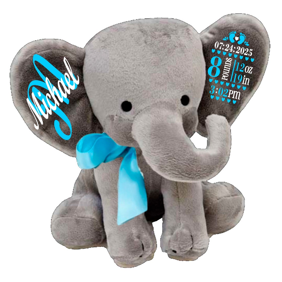 Personalized Birth Stat Elephant, Stuffed Elephant, Birth Elephant ...