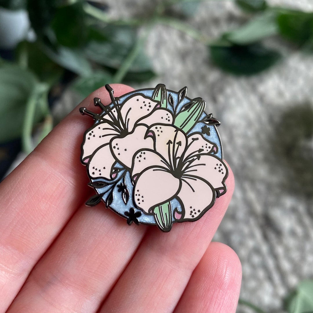 Pearlescent Lily Enamel Pin - Etsy