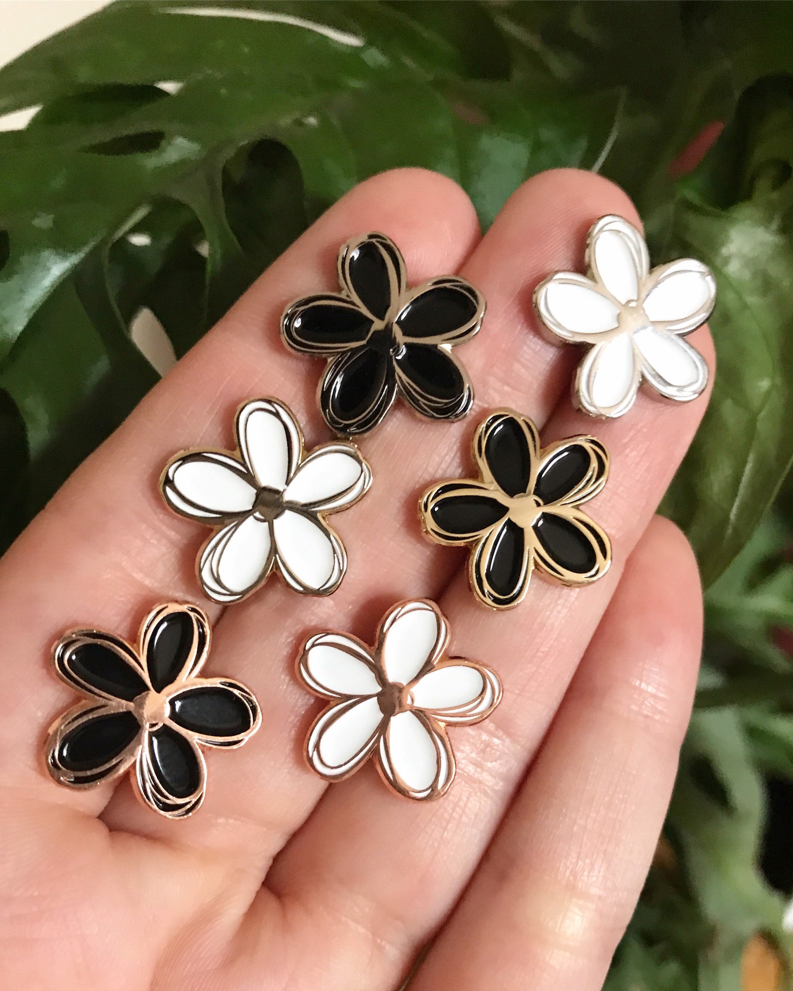 Black or White Blossom Enamel Pins - Etsy